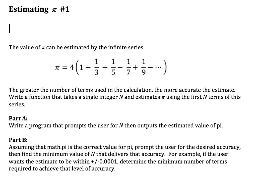 Solved Estimating π #1 The value of π can be estimated by | Chegg.com