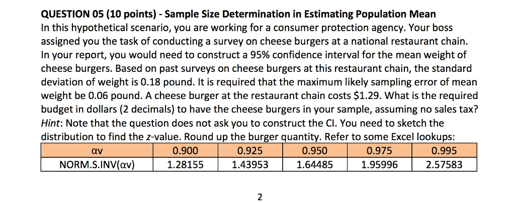 Solved QUESTION 05 (10 points) - Sample Size Determination | Chegg.com