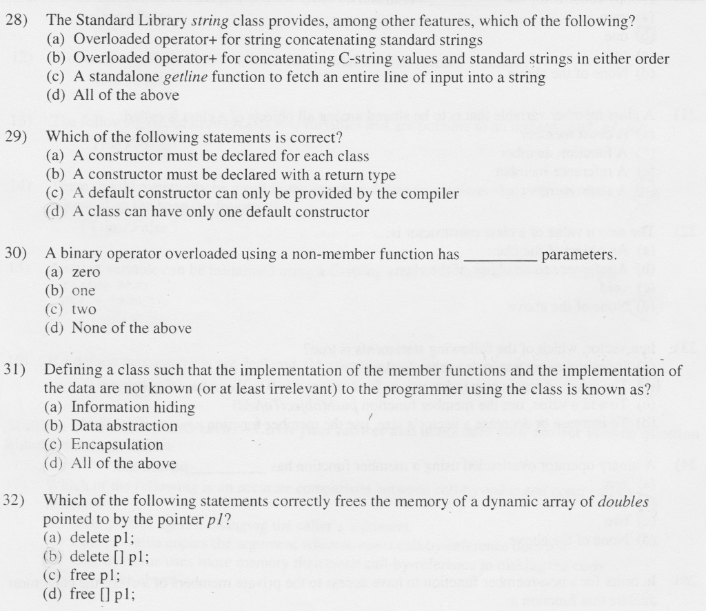 Solved 28 The Standard Library String Class Provides Among