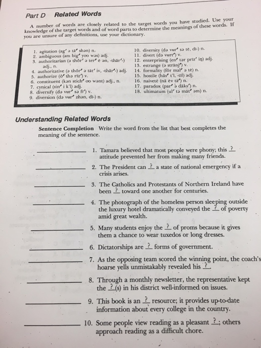 A number of words are closely related to the | Chegg.com