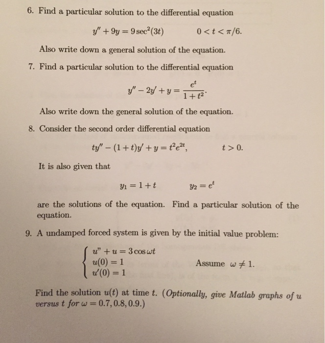 Solved Find A Particular Solution To The Differential 