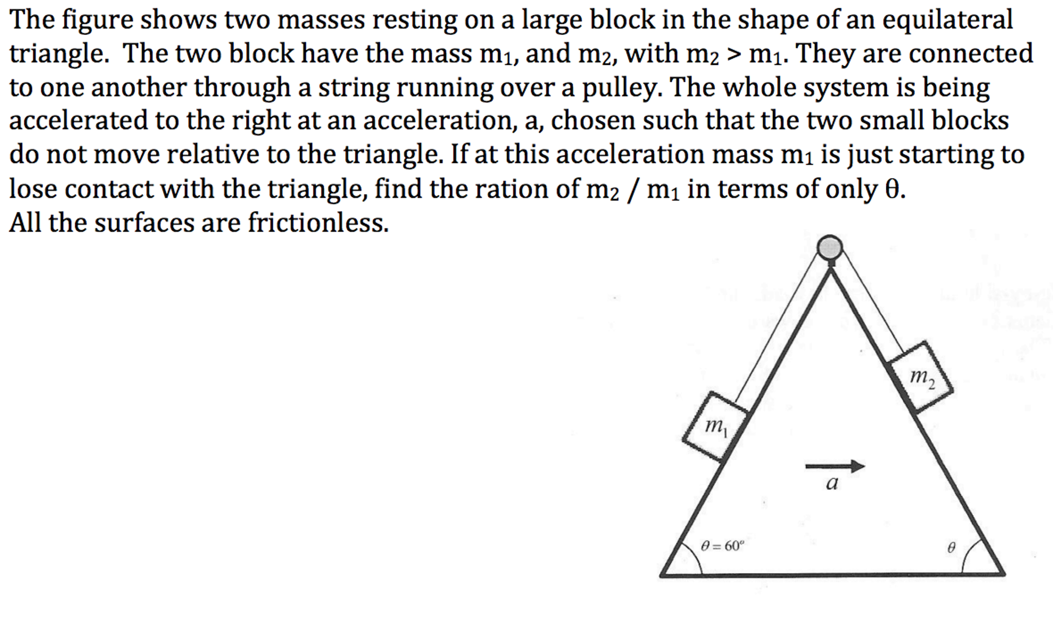 Solved The figure shows two masses resting on a large block | Chegg.com