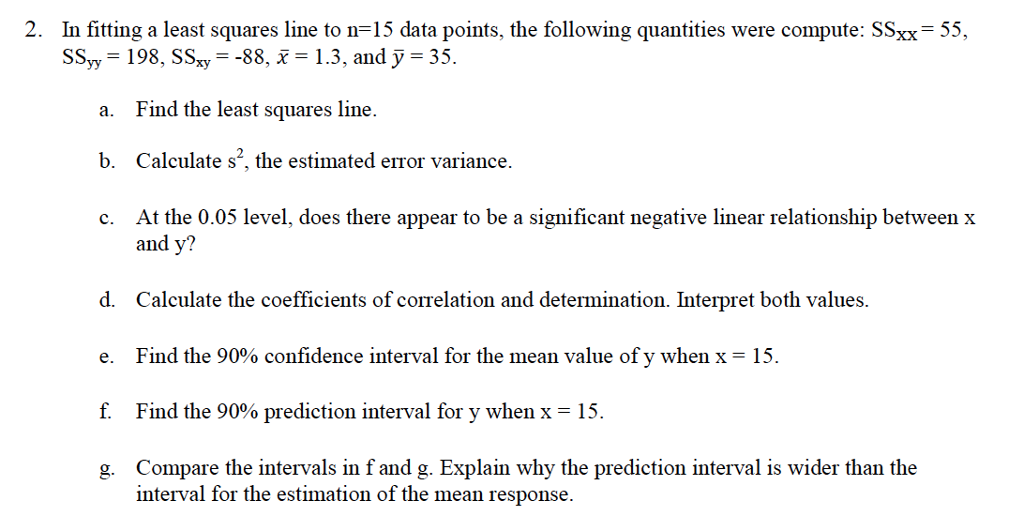 Solved In fitting a least squares line to n = 15 data | Chegg.com