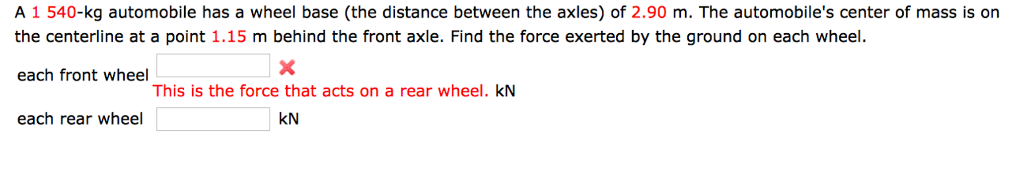 Solved A 1 540-kg automobile has a wheel base (the distance | Chegg.com