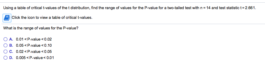 Solved Using a table of critical t-values of the t | Chegg.com