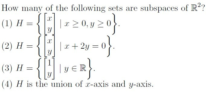 Solved How many of the following sets are subspaces of R 2 ? | Chegg.com