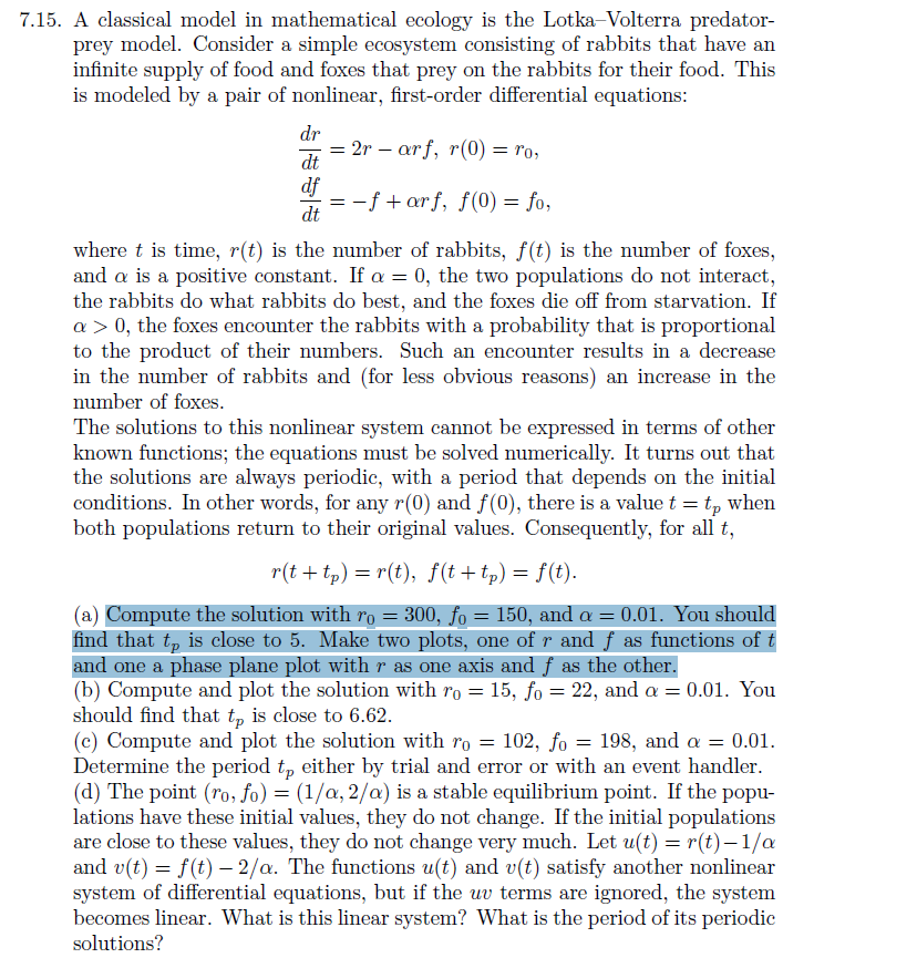 7.15. A classical model in mathematical ecology is | Chegg.com