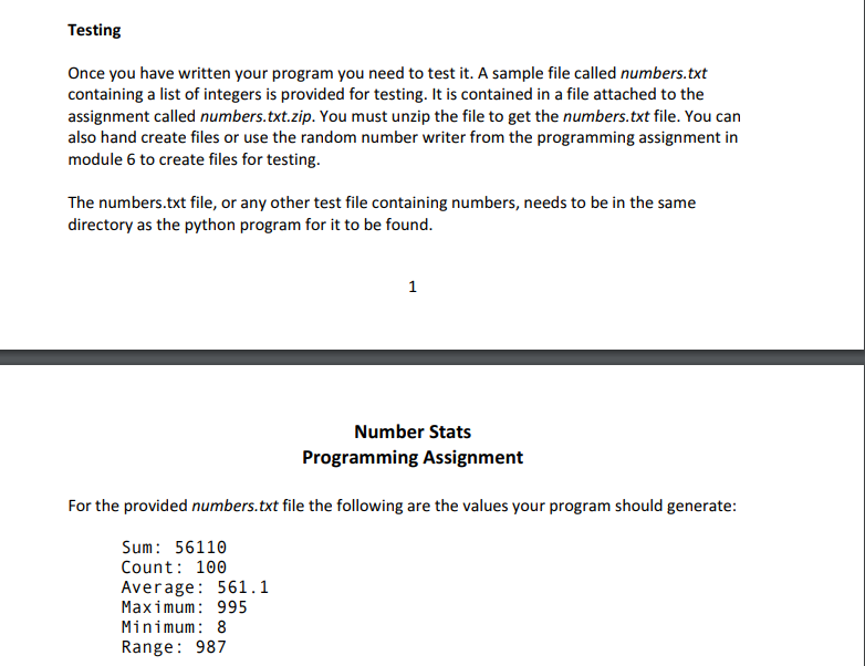 Solved Number Stats Programming Assignment In This