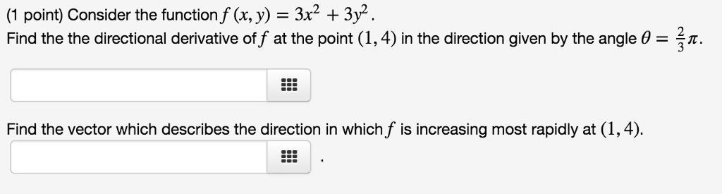 Solved (1 point) Consider the function f (x, y) = 3x2 + 3y2 | Chegg.com