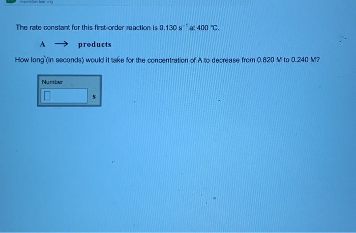 Solved The rate constant for this first-order reaction is | Chegg.com