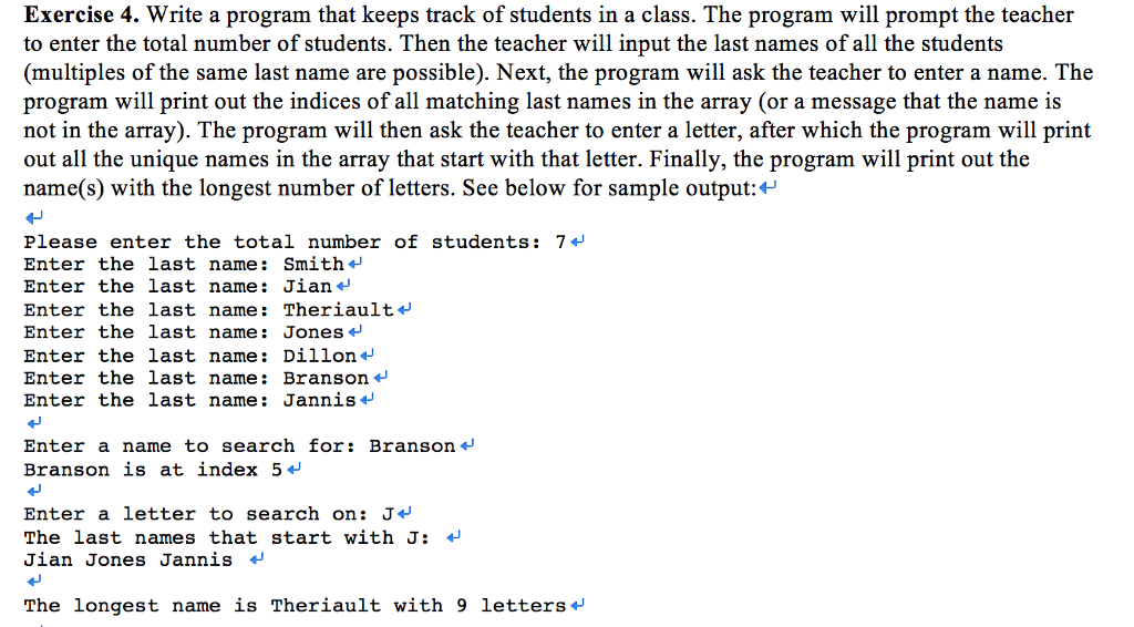 Solved Exercise 4. Write a program that keeps track of | Chegg.com