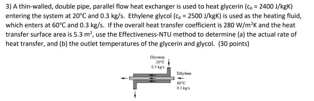 Solved 3) A thin-walled, double pipe, parallel flow heat | Chegg.com