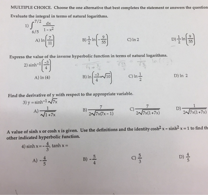 Solved Evaluate The Integral In Terms Of Natural Logarithms Chegg
