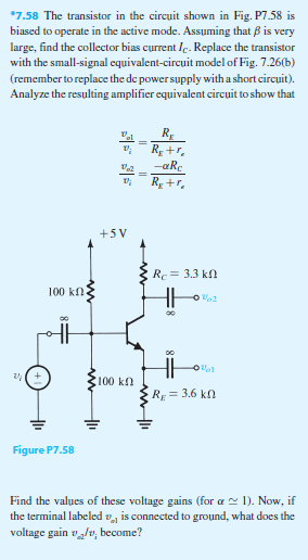 Solved The transistor in the circuit shown in Fig. P7.58 is | Chegg.com
