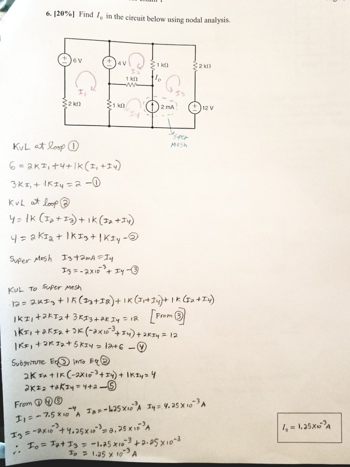 Solved 6. [20%) Find 10 in the circuit below using nodal | Chegg.com