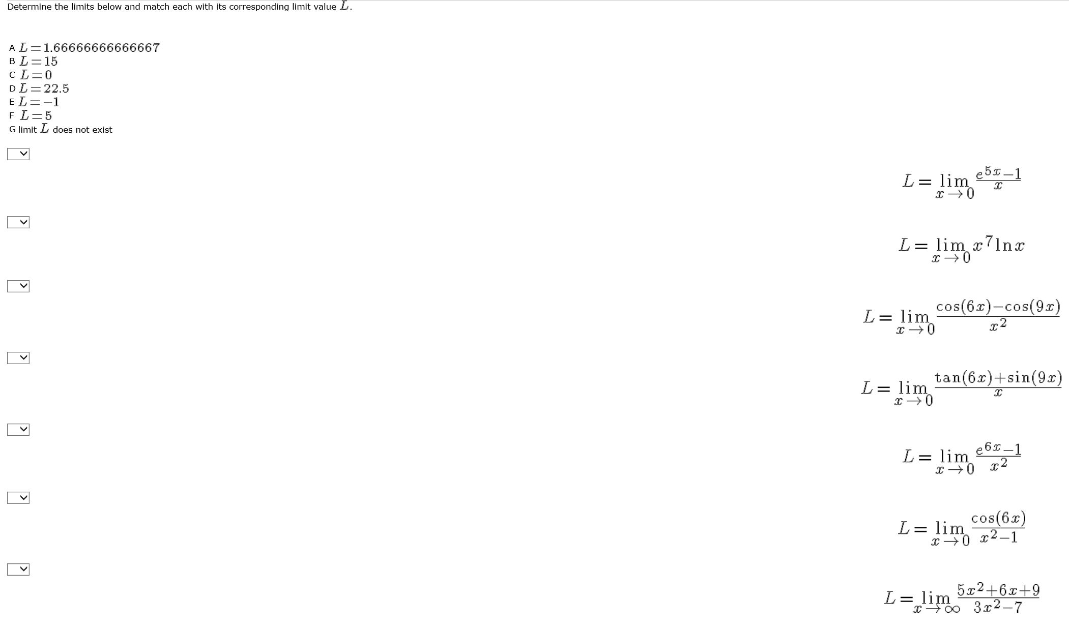 Solved Determine the limits below and match each with its | Chegg.com