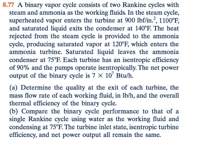 Solved A Binary Vapor Cycle Consists Of Two Rankine Cycles 