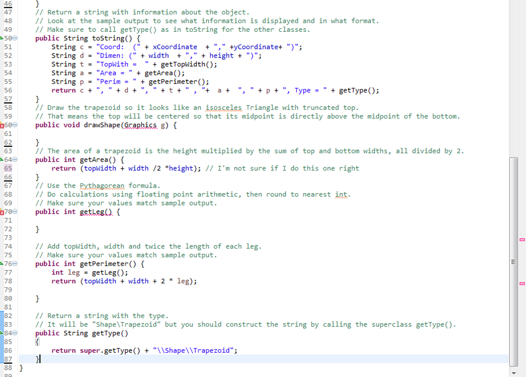 Implement the Trapezoid class and the draw() method | Chegg.com
