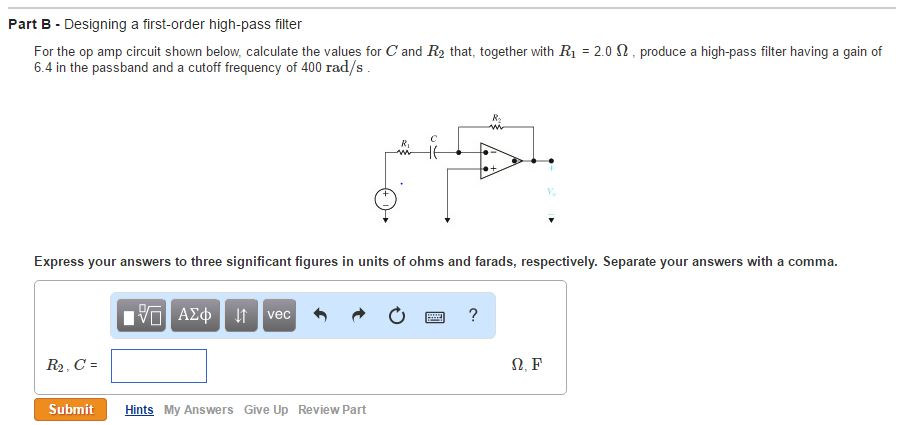 Solved Part B - Designing a first-order high-pass filter | Chegg.com