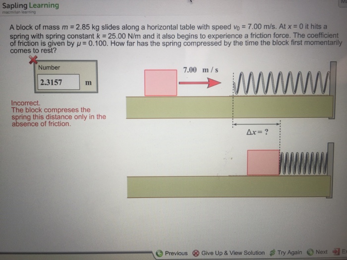 Solved A block of mass m = 2.85 kg slides along a horizontal | Chegg.com