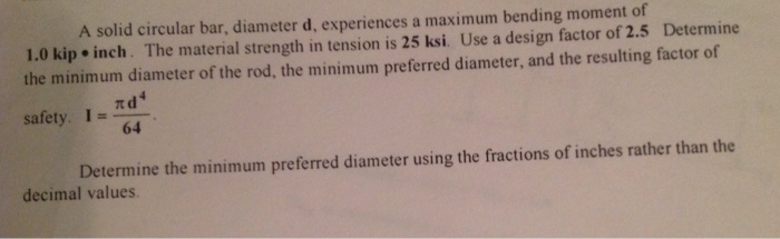 Solved: A Solid Circular Bar, Diameter D, Experiences A Ma... | Chegg.com