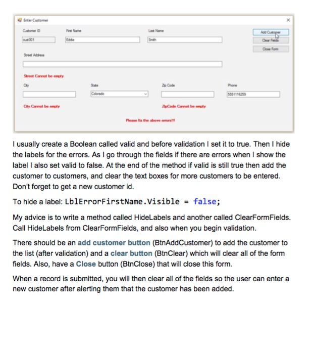 Solved Customer Entry Windows Form Project, MDI Here are the | Chegg.com