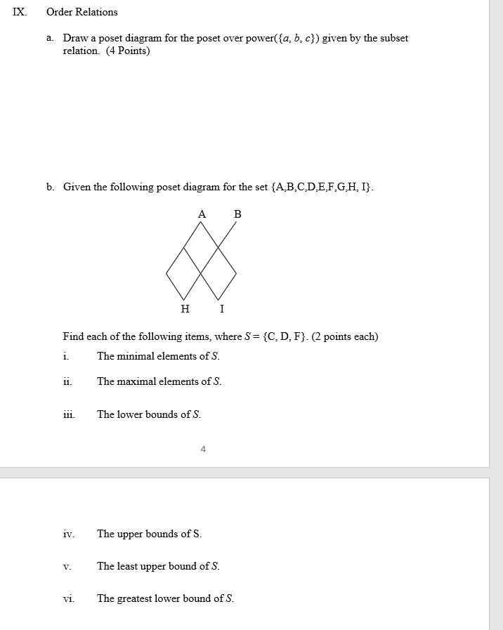 Solved IX. Order Relations relation. (4 Points) b. Given the | Chegg.com