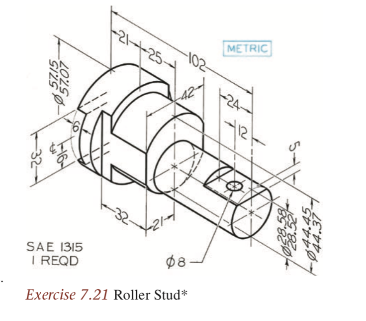 Solved Hand generate a multiview of the roller stud drawing | Chegg.com