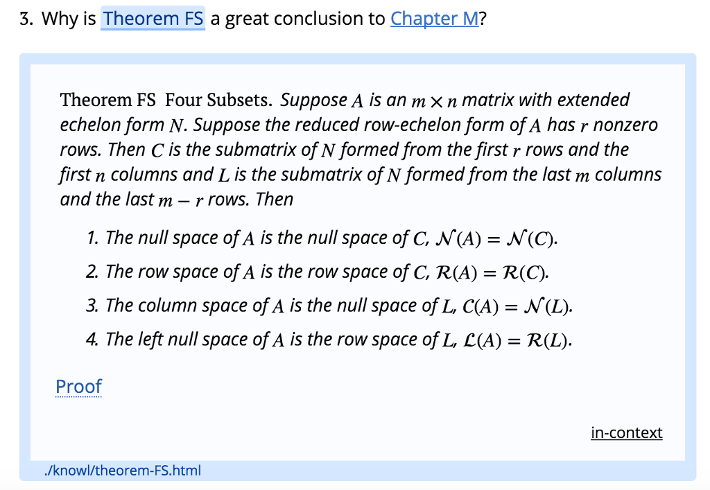 Solved Why is Theorem FS a great conclusion to Matrix | Chegg.com