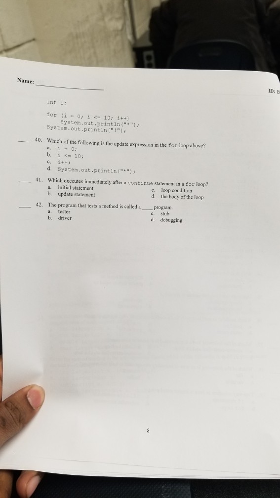 Solved Name: int x = 27; int y 10: do ID: B while (xy) 32. | Chegg.com