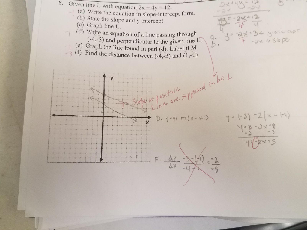 Solved 8 Given Line L With Equation 2x 4y 12 a Write The Chegg