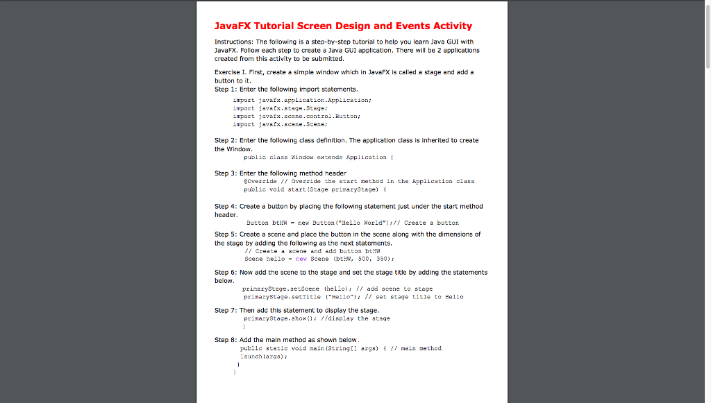 Solved avaFX Tutorial Screen Design and Events Activity | Chegg.com