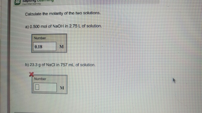 Solved Calculate the molarity of the two solutions. a) | Chegg.com