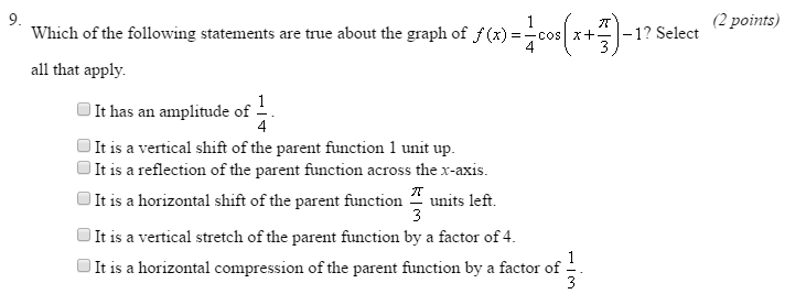 Solved 5. Marco wrote the equation below. (1 point) COS COS | Chegg.com