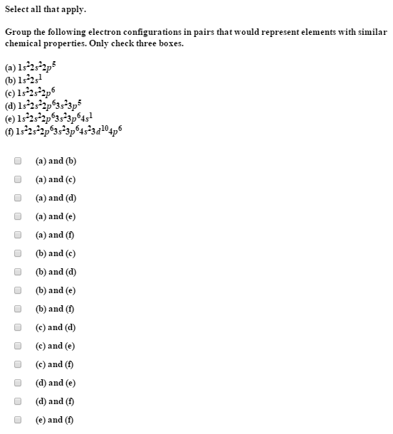 Solved Select All That Apply Group The Following Electron