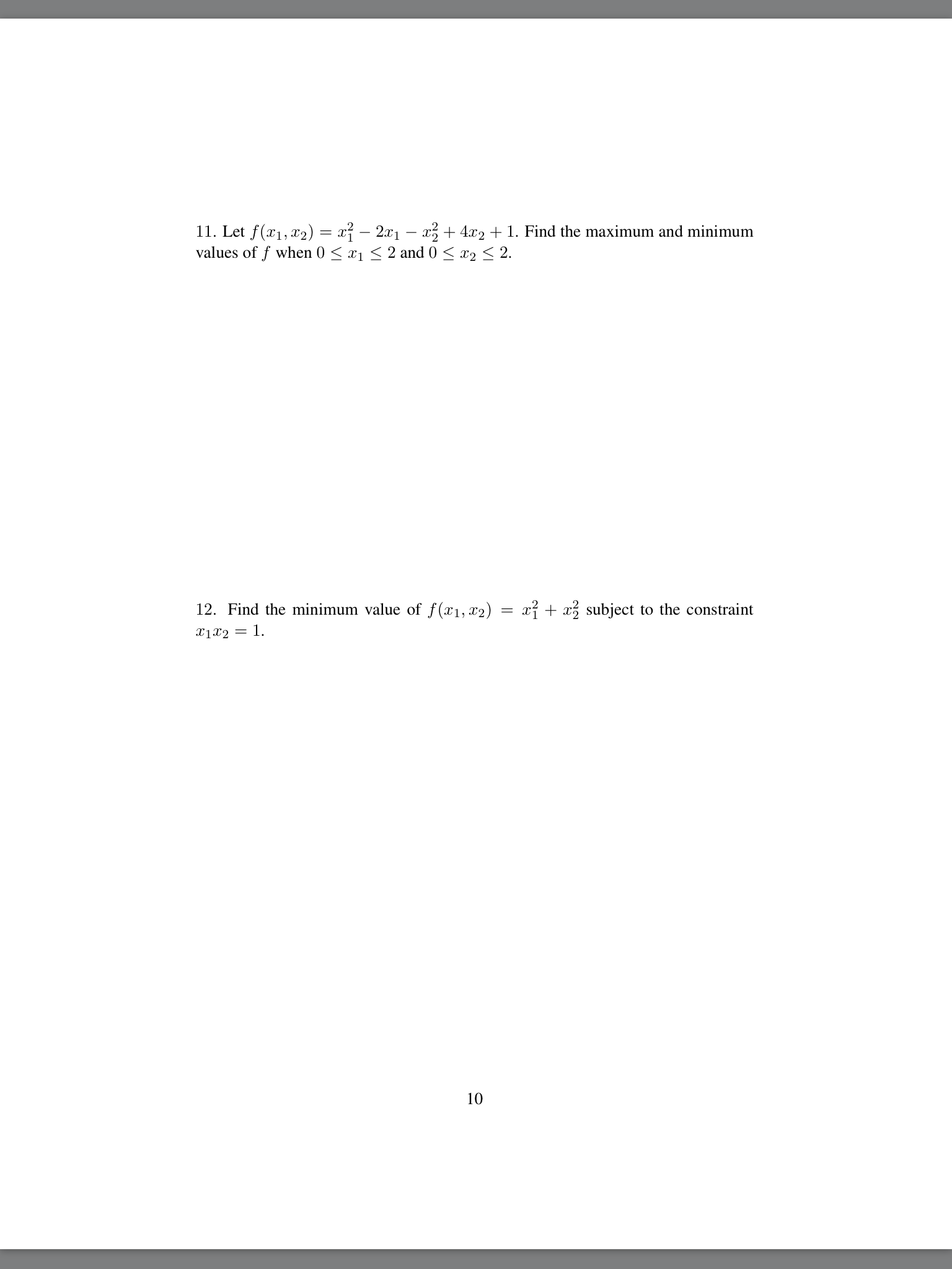 Solved Let F x 1 x 2 X 1 2 2x 1 X 2 2 4x 2 1 Chegg