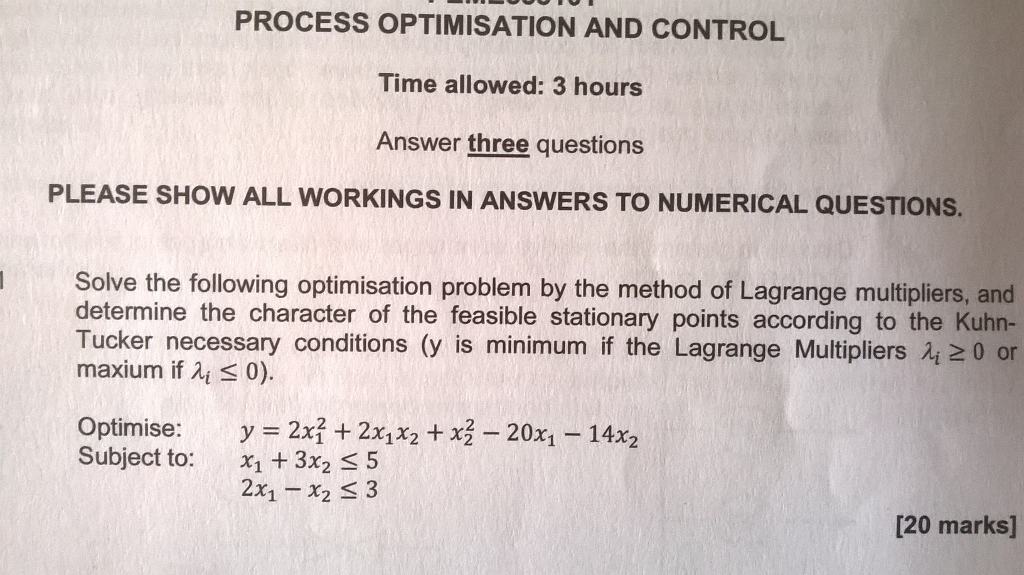 Solved Solve the following optimisation problem by the | Chegg.com