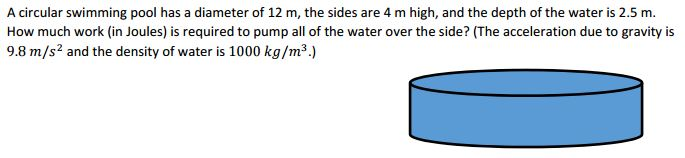 Solved A circular swimming pool has a diameter of 12 m, the | Chegg.com