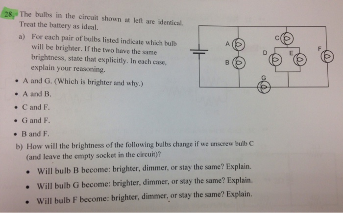 Solved The bulbs in the circuit shown at left are identical. | Chegg.com