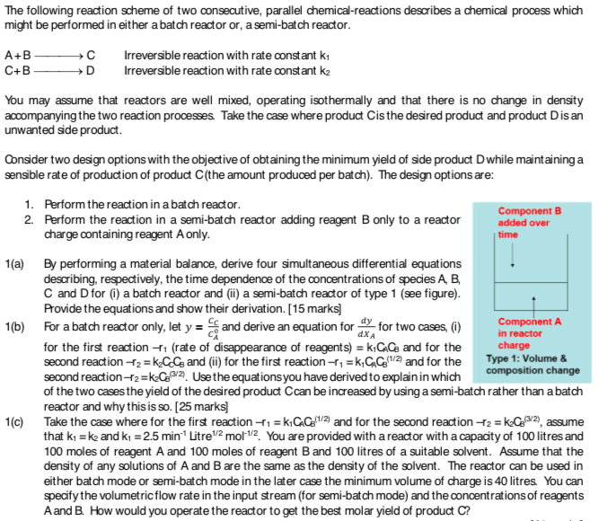 Solved The following reaction scheme of two consecutive, | Chegg.com