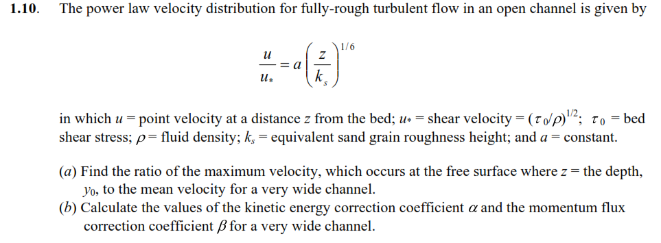 Solved The power law velocity distribution for fully-rough | Chegg.com