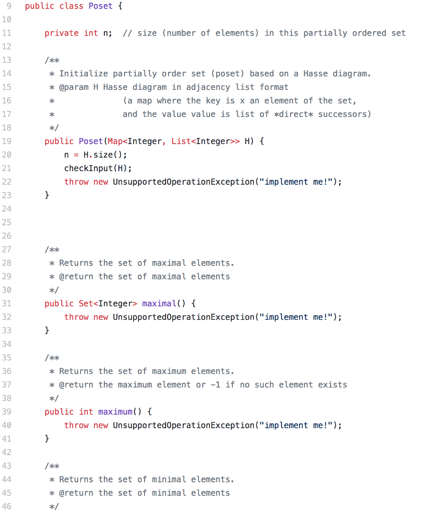 Solved Poset class java implementation: Write two methods | Chegg.com