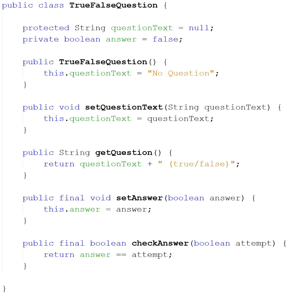 Solved Create a class to manage a simple test question. This | Chegg.com