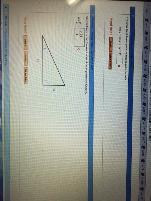 Solved Fill in the blank to complete the trigonometric | Chegg.com