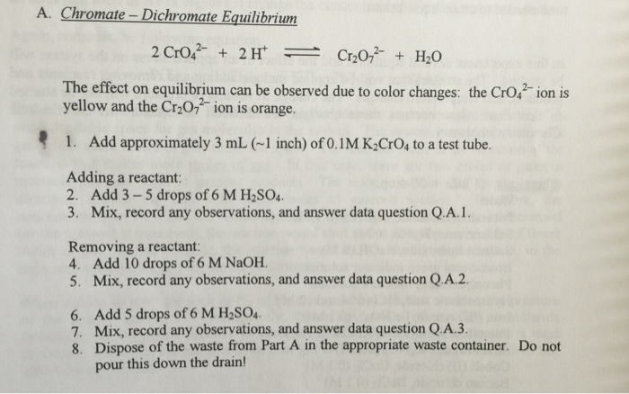 Solved A. Chromate -Dichromate Equilibrium The effect on | Chegg.com