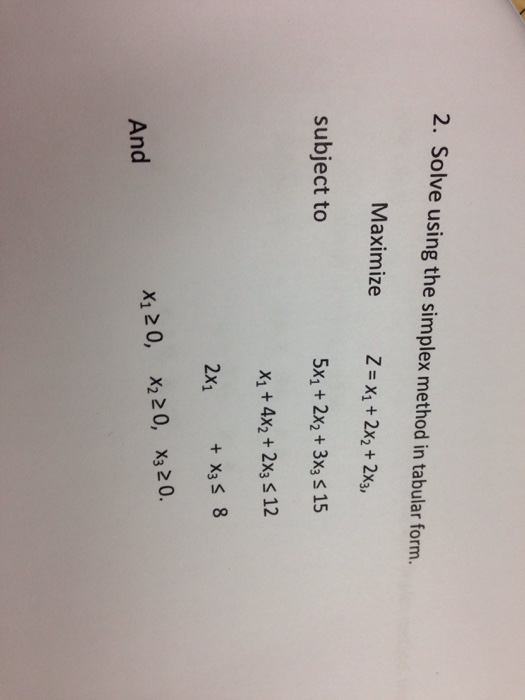 Solved 2. Solve using the simplex method in tabular form. | Chegg.com