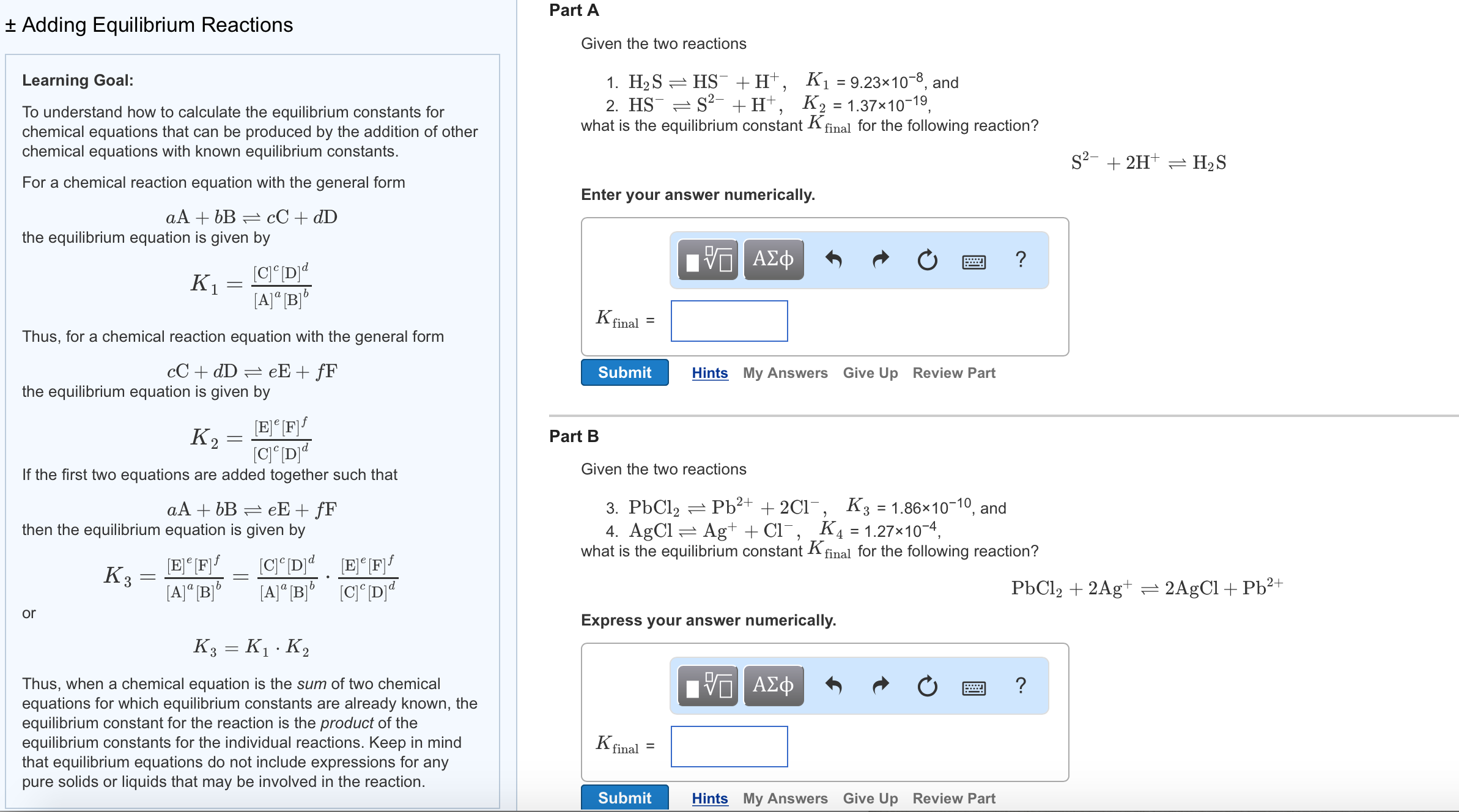 Solved Adding Equilibrium Reactions Learning Goal: To | Chegg.com