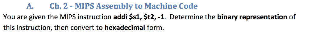 Solved A. Ch. 2-MIPS Assembly to Machine Code You are given | Chegg.com