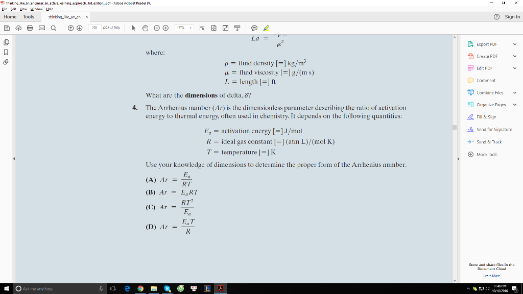Solved The Arrhenius number (Ar) is the dimensionless | Chegg.com