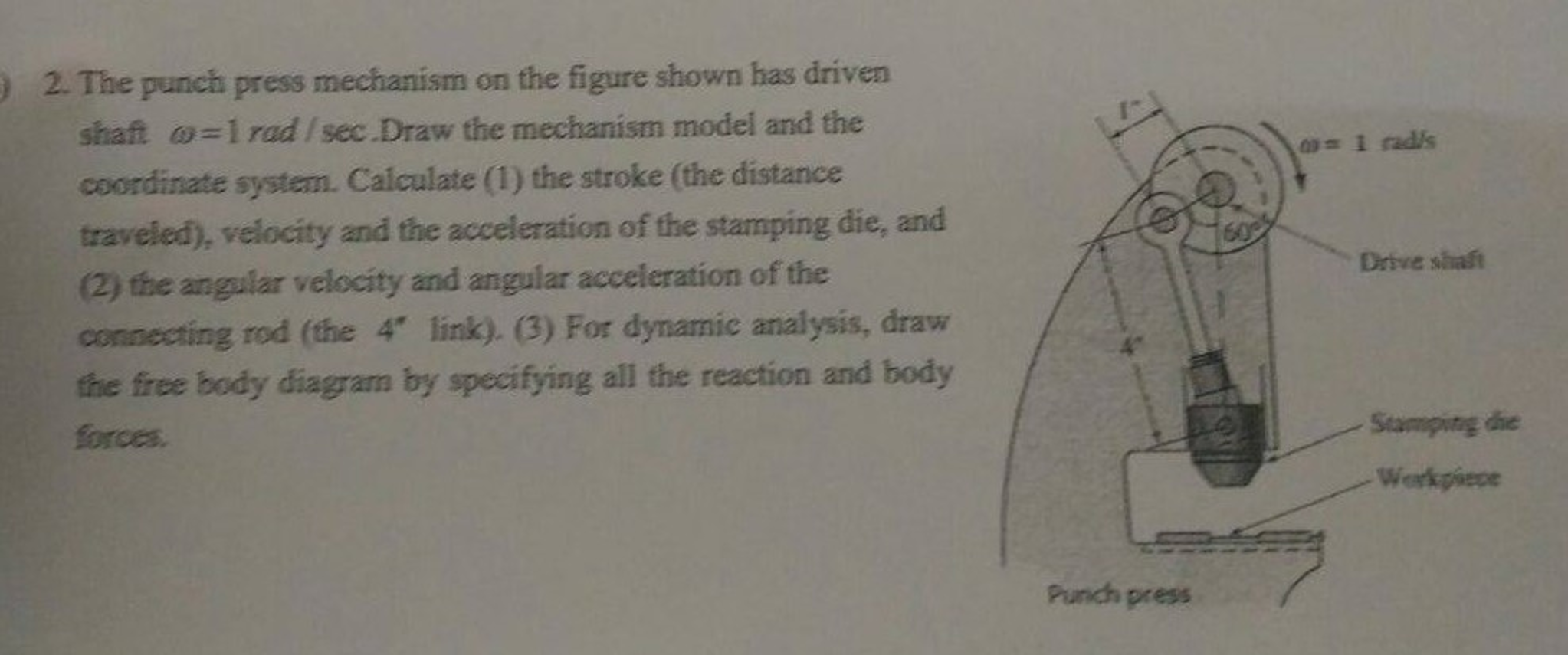 The punch press mechanism on the figure shown has | Chegg.com